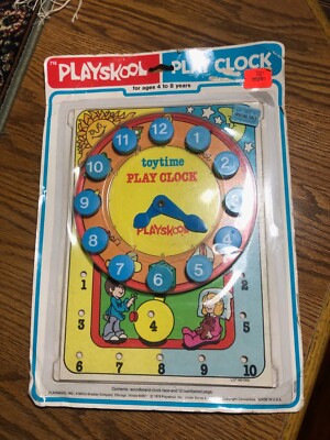 VINTAGE 1976 NEW ORIGINAL BOX PLAYSKOOL LEARNING PLAY CLOCK TOY MILTON ...