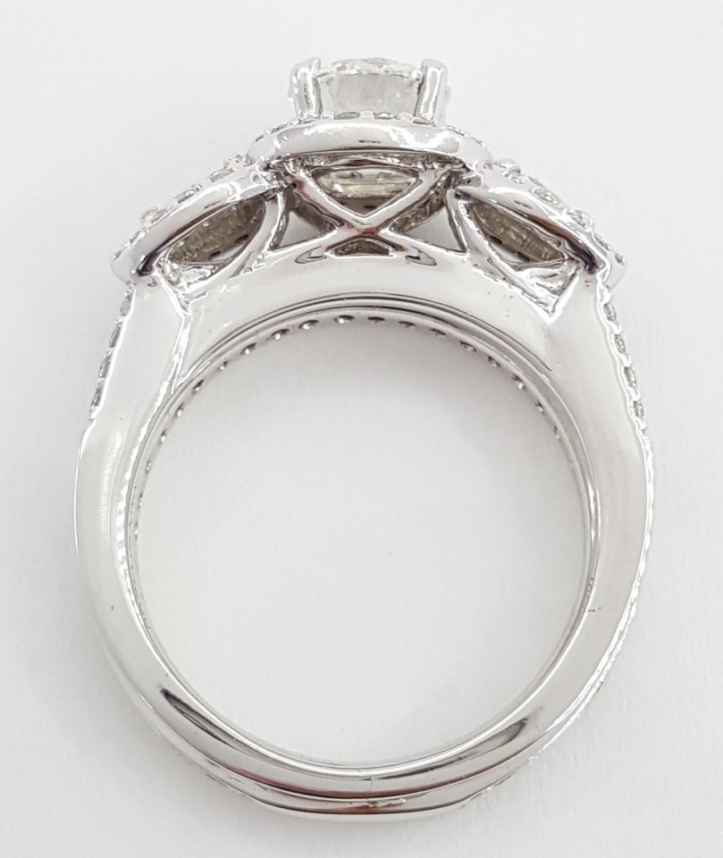 Gabriel & Co Round Diamond Halo 1.28 ct 14K W Gold Engagement Ring Set ...