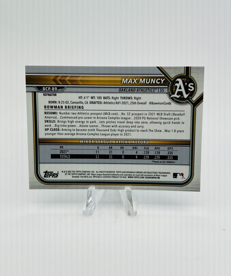 2022 Bowman Chrome Max Muncy A’s Silver Refractor Rookie Card #BCP-89 ...