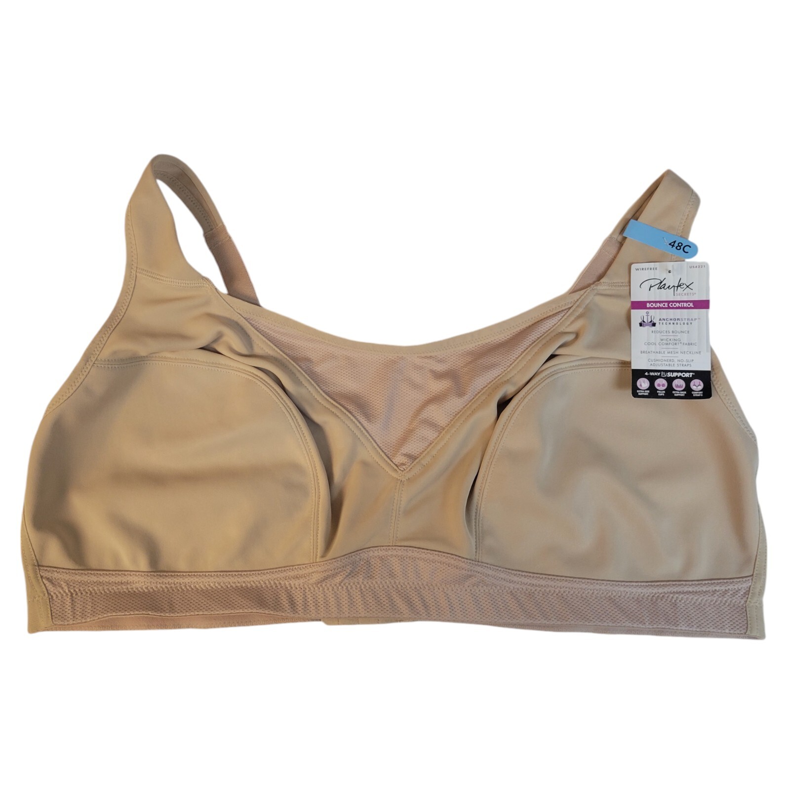 Playtex Secrets Bounce Control Wireless Womens Bra 4221 Beige Size 48C ...
