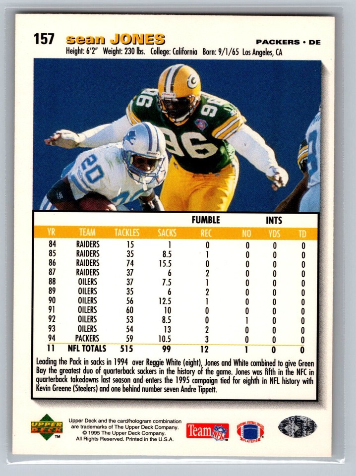 1995 Collector's Choice Football #157 Sean Jones Green Bay Packers | eBay