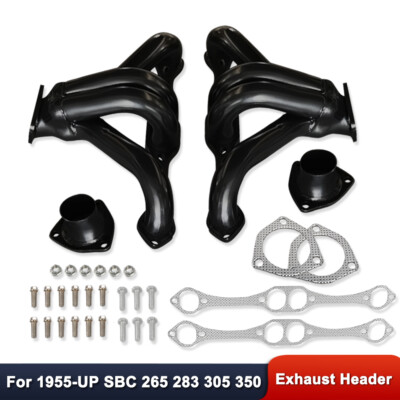 For Chevy SBC 265 283 350 383 400 1955-UP Black Painted Hugger Exhaust ...