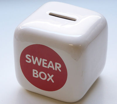 VINTAGE CERAMIC SWEAR BOX w PRICES MONEY COIN BOX FUNNY WORKPLACE ...