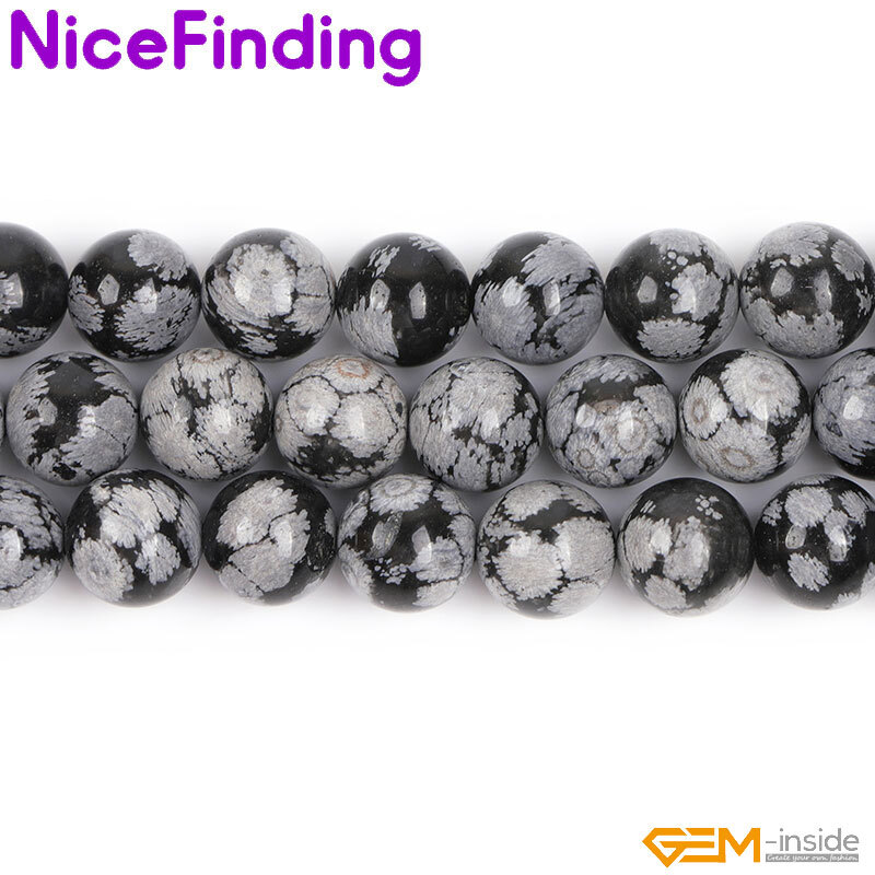 Natural Black Snowflake Obsidian Round Loose Gemstone Beads Jewelry ...