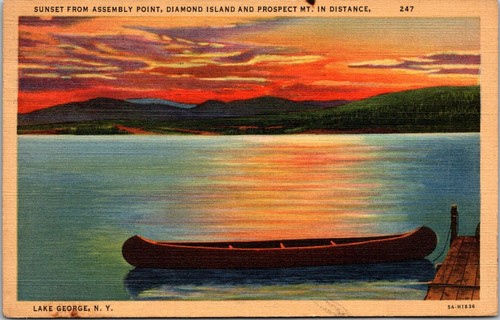 Postcard SUNSET ASSEMBLY POINT, DIAMOND ISLAND PROSPECT MT LAKE GEORGE ...