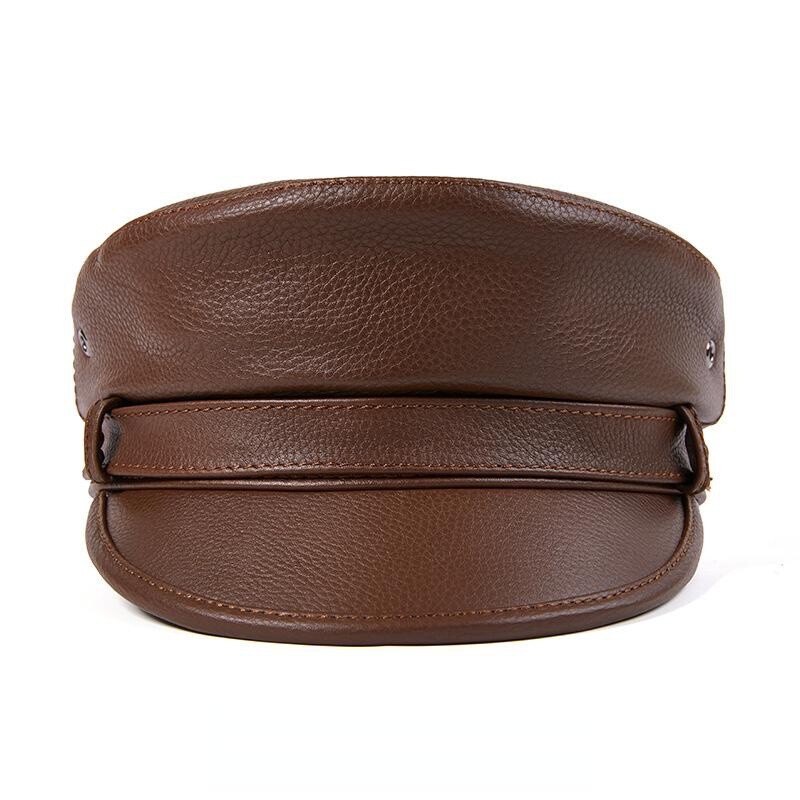 Men Genuine Leather Captain Sailor Hat Fiddler Flat Cap Driver Visor ...