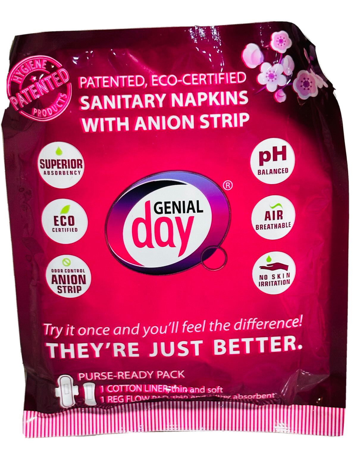 Genial Day Purse Ready Pack Sanitary Napkins W Anion Strips:-1 Cotton ...