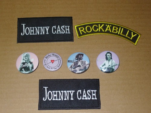 COUNTRY memorabilia LOT patch JOHNNY CASH pin DOLLY PARTON outlaw MERLE ...