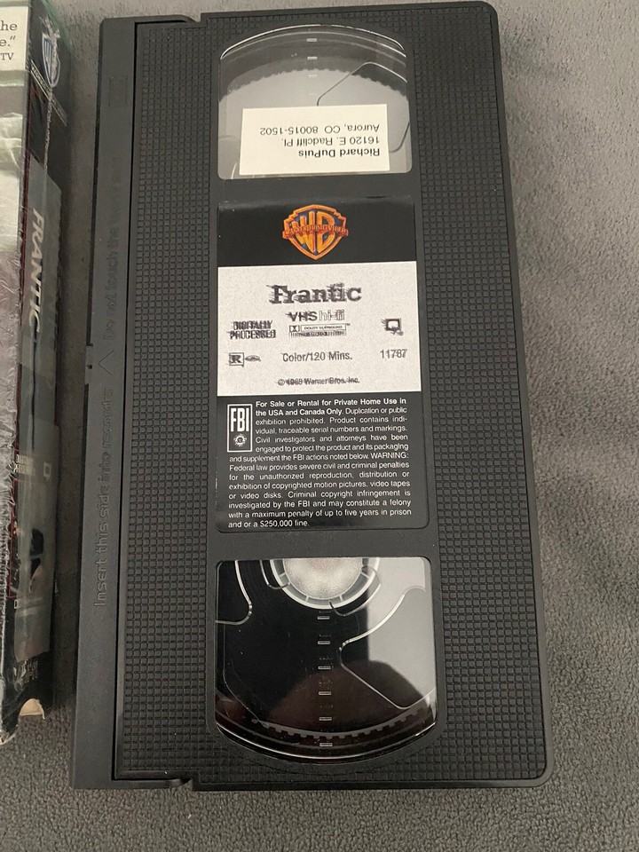 Frantic VHS Harrison Ford Polanski Action Drama 1988 | eBay