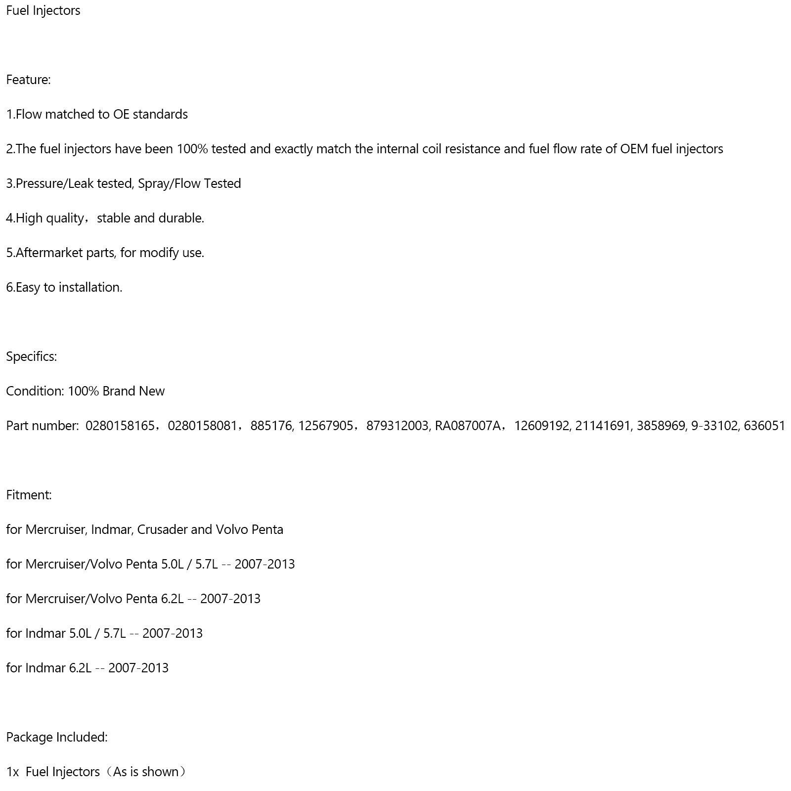 0280158165 Fuel Injectors 0280158081 879312003 For Mercruiser Volvo ...