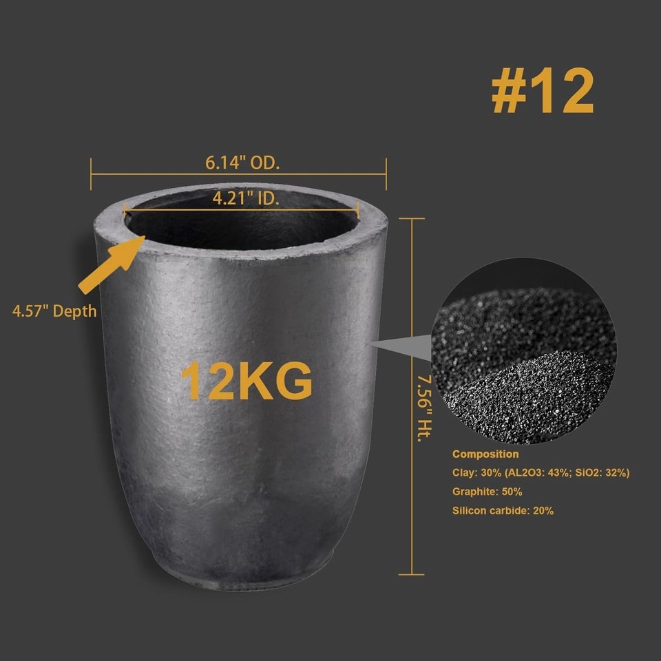 QNK 12kg Clay Graphite Foundry Metal Melting Casting Crucible for Gold ...