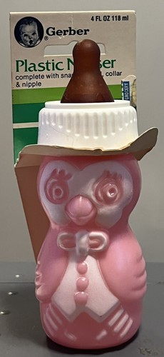 VTG Vintage NOS Gerber Pastel Pink Penguin Nurser Baby Bottle Plastic 4 ...