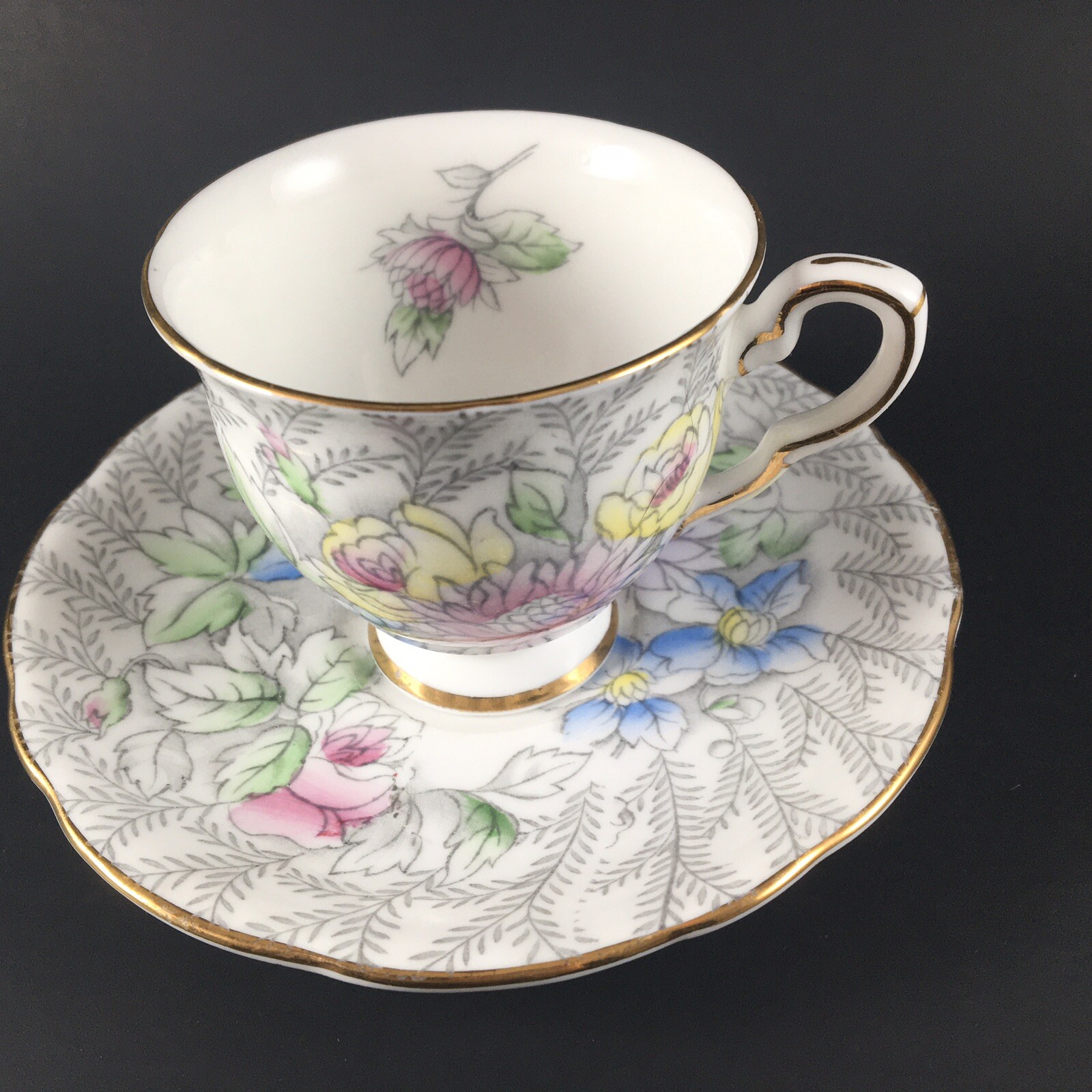 Vintage Royal Stafford "Fern Posy" Footed Demitasse Teacup & Saucer ...