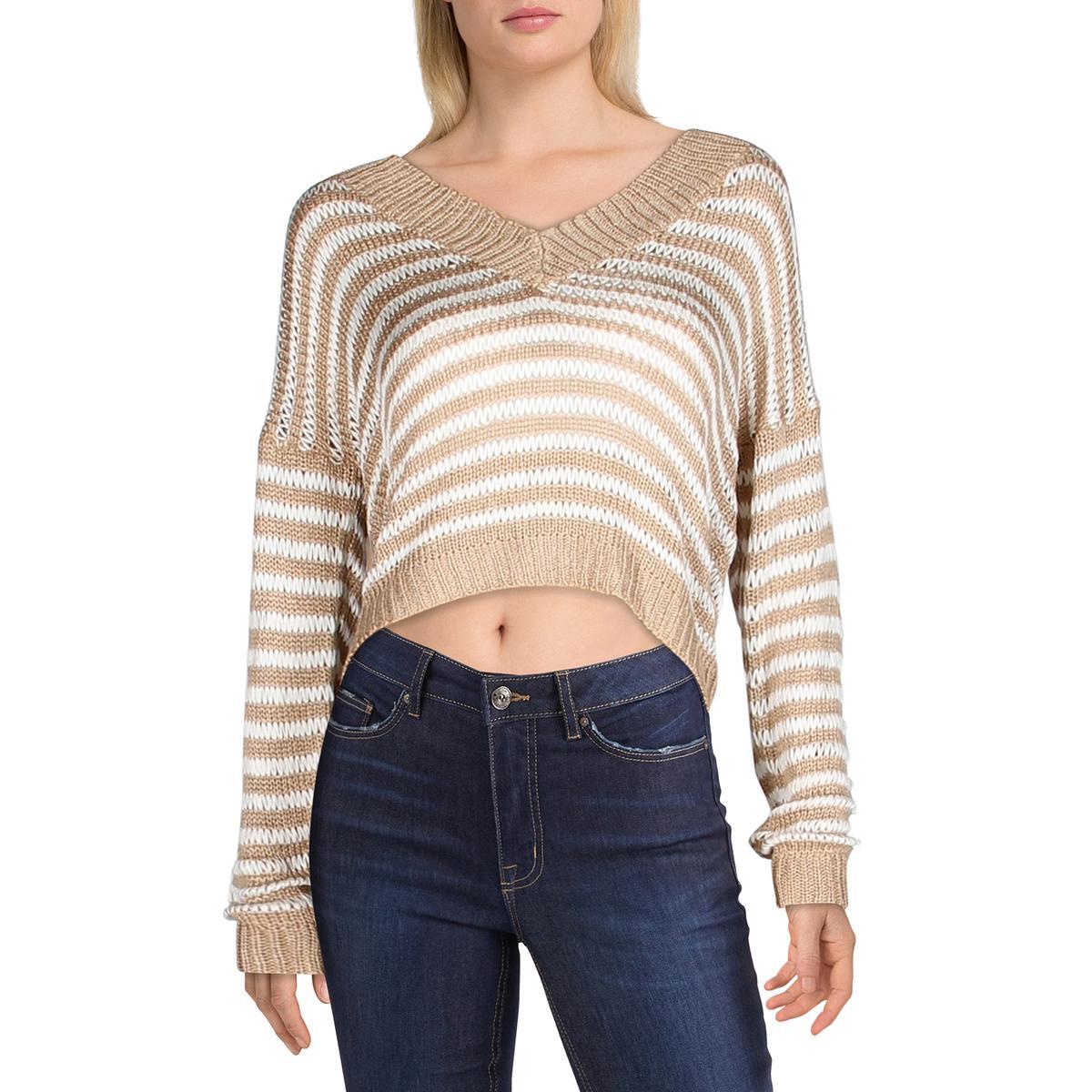 Le Lis Womens Tan Striped V-Neck Pullover Crop Sweater Top M BHFO 7339 ...