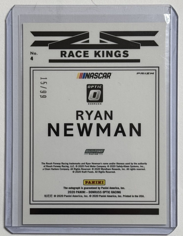 2020 Panini Donruss NASCAR Optic Race Kings Autograph Ryan Newman #4 15 ...