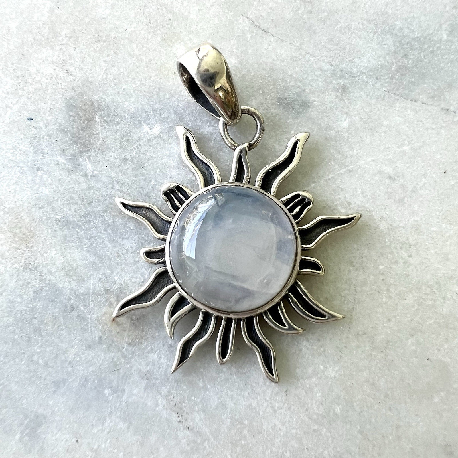 Genuine Natural Rainbow Moonstone Sun Pendant 925 Sterling Silver | eBay