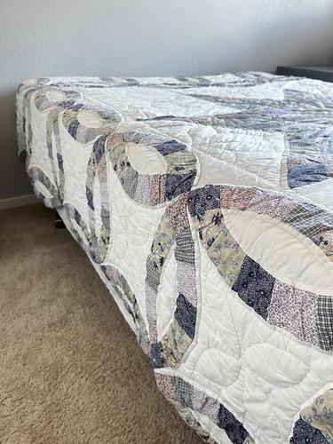 Vtg Quilt Full 90”x86” Purple/white Cottage & Shams Star Double Wedding Ring | eBay