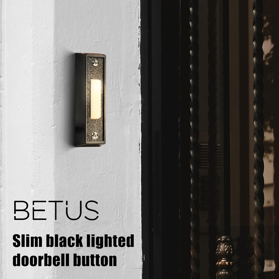 Betus LED Lighted Doorbell Button - Rectangular Wall Mounted Door Push ...