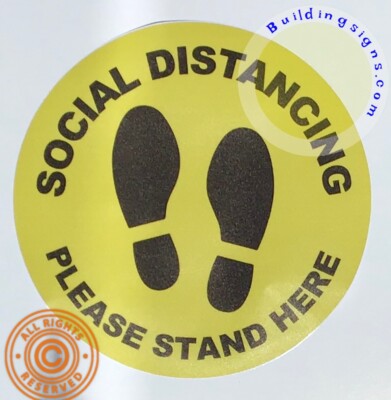1 Pcs -SOCIAL DISTANCING - PLEASE STAND HERE STICKER STICKER (12 inch ...
