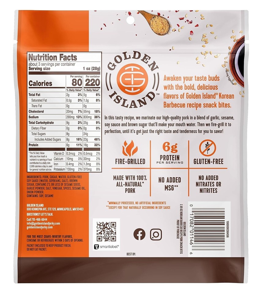 Golden Island Korean Barbecue Pork Snack Bites – Gluten Free Protein ...