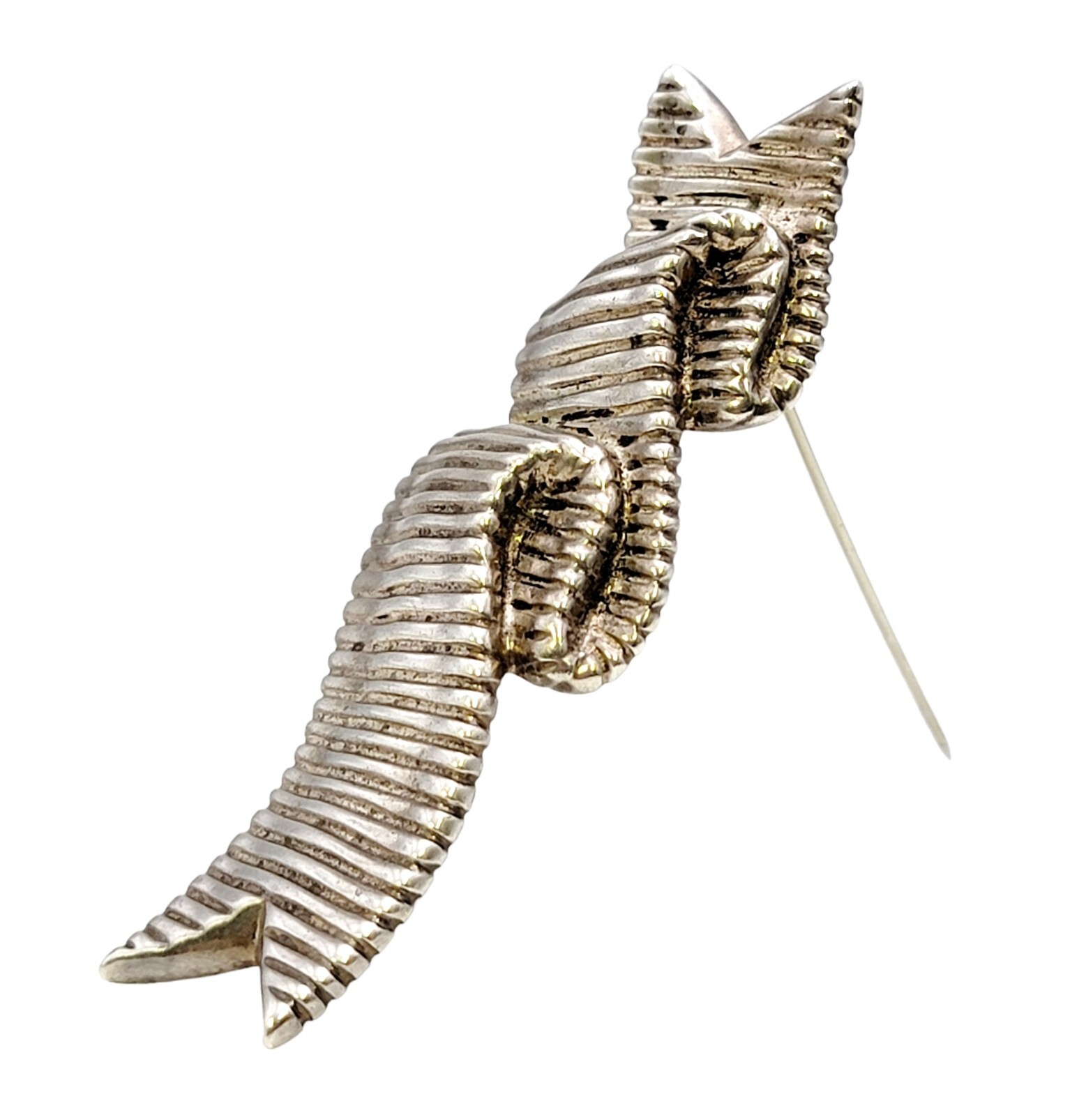 Angela Cummings Brooch 925 Sterling Silver Vintage 3D Ridged Ribbon Pin ...