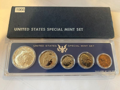 1966 US Special Mint Set_ SMS_ Original Box 40% Silver Kennedy_ 5 Coins ...