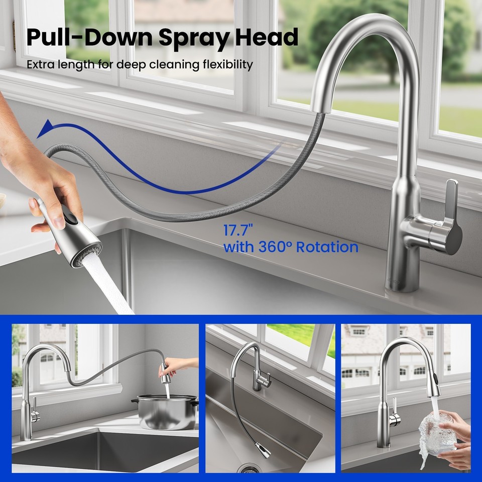 JOMOO Brushed Nickel/Chrome Kitchen Faucet, Pull Down Sprayer,Bar/RV | eBay