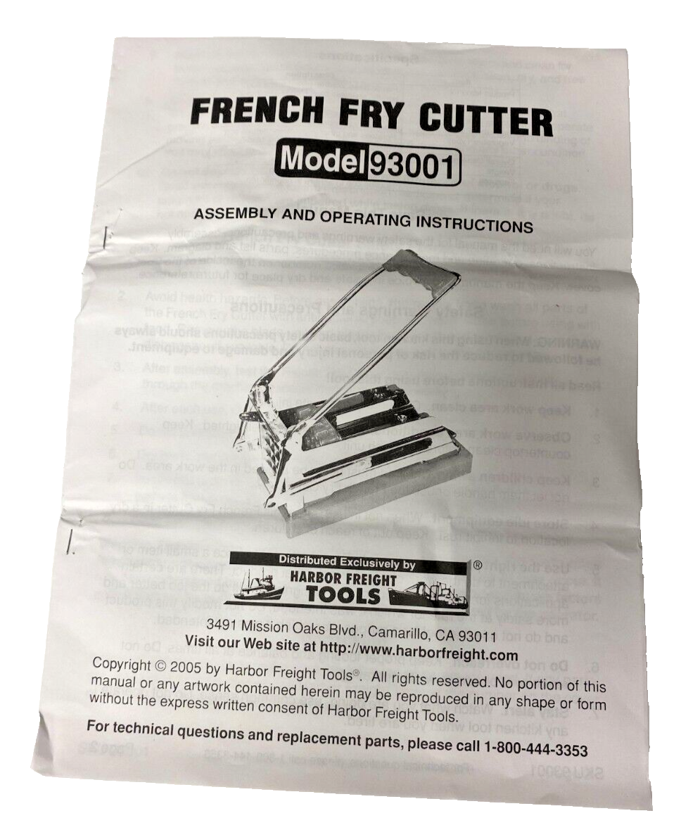 Harbor Freight French Fry Cutter French Fry Cutter Professional Manual