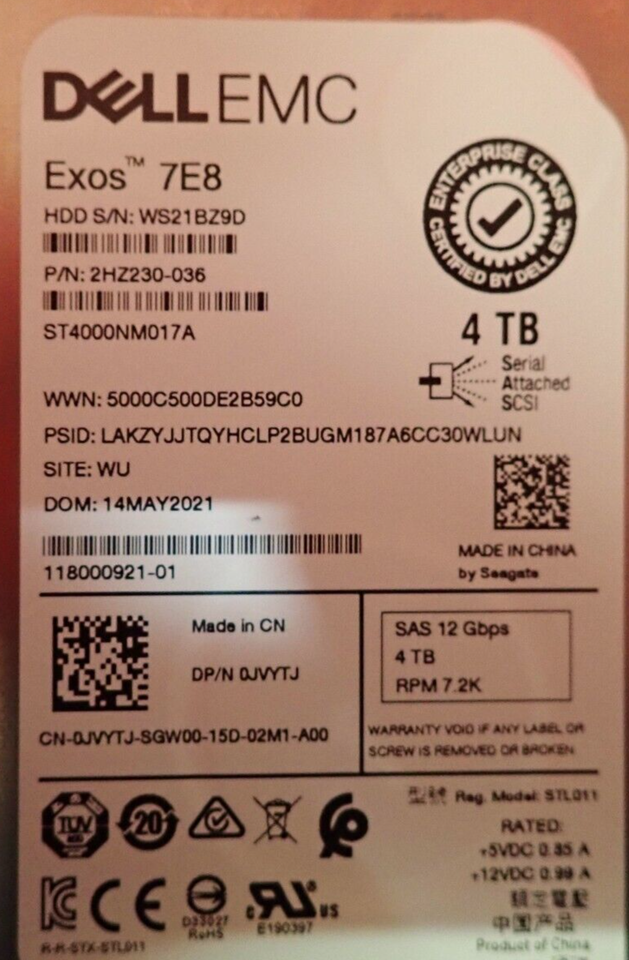 New Dell EMC Data Domain DS60 4TB 7.2K SAS 6/12G 3.5" HDD JVYTJ ...