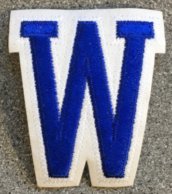 VINTAGE BLOCK LETTER W BLUE WITH WHITE BORDER 3" IRON ON EMBROIDERED ...
