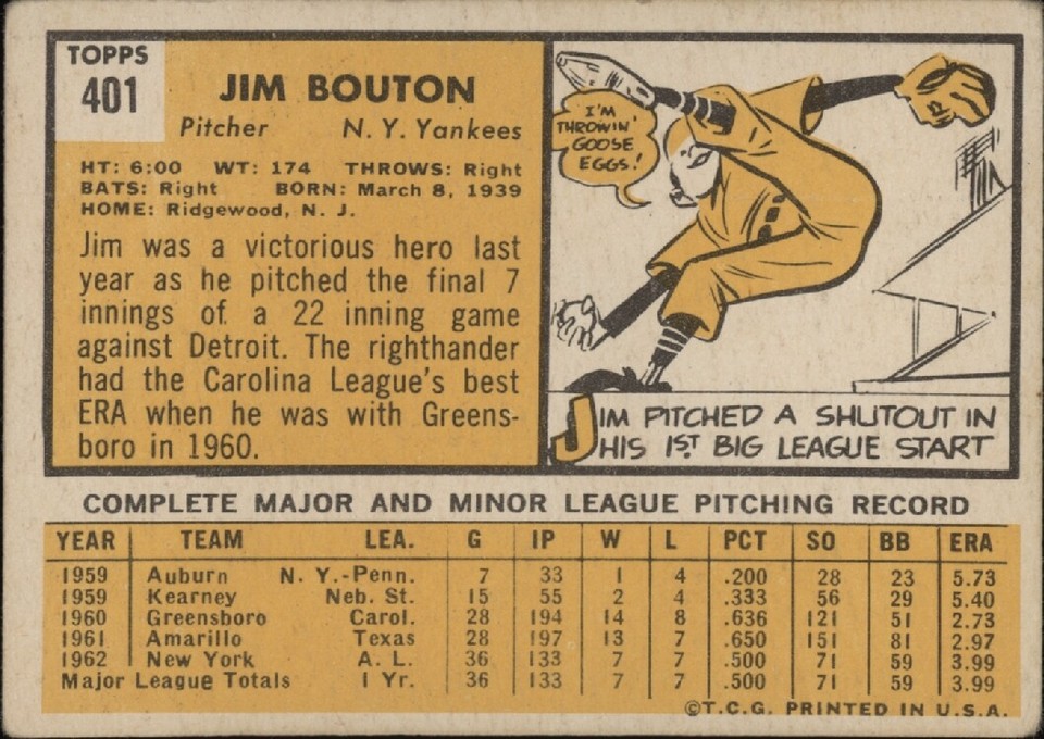 1963 Topps #401 Jim Bouton - New York Yankees | eBay