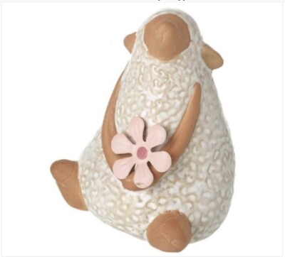SMALL SITTING CERAMIC SHEEP WITH FLOWER Ornament Home Decoration Figure ...