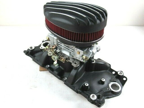 55-79 SBC Chevy 327 350 Intake, 600CFM Carb, Air Cleaner Set Black | eBay