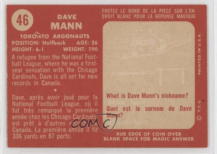 1958 Topps CFL Dave Mann #46 | eBay