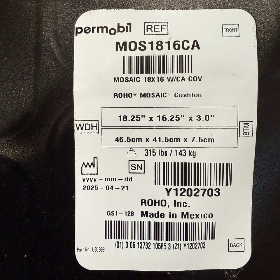 ROHO MOSAIC Permobil Cushion Inflatable Seat Cushion w/ Cover 18.25"x16 ...