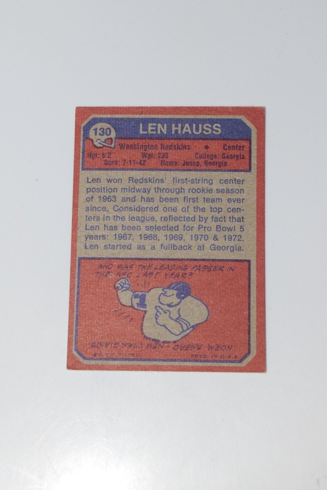 1973 TOPPS FOOTBALL #130 LEN HAUSS. WASHINGTON REDSKINS. NM+ | eBay