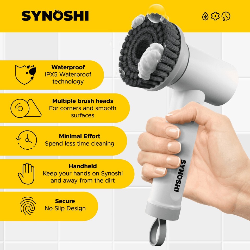 Synoshi® | Electric Spin Scrubber | Cordless Power Brush with 3 ...