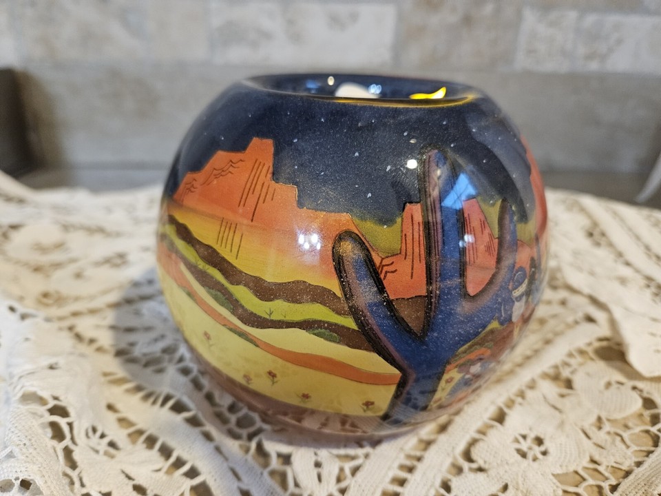 Lawrence Vargas Sign Blown Glass Reverse Hand Paint Western Cowboy ...