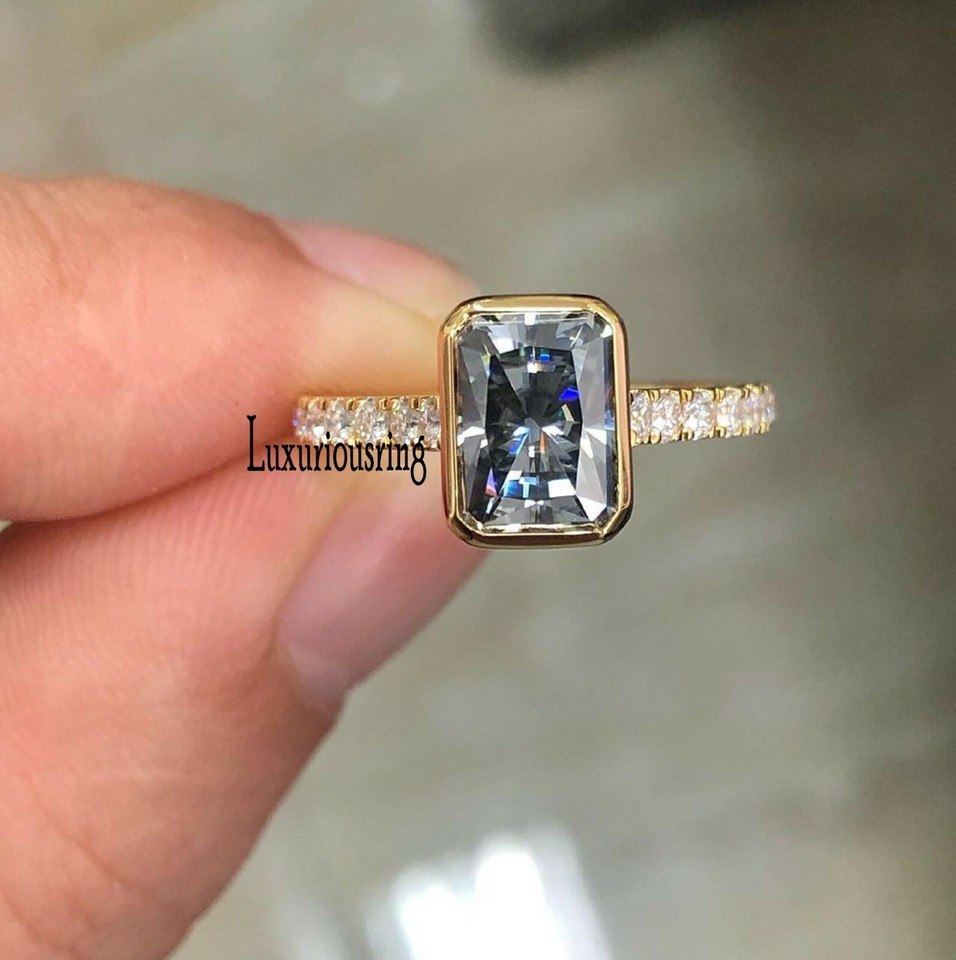 1.80Ct Gray Radiant Cut Moissanite Vintage Engagement Ring 10k Solid ...