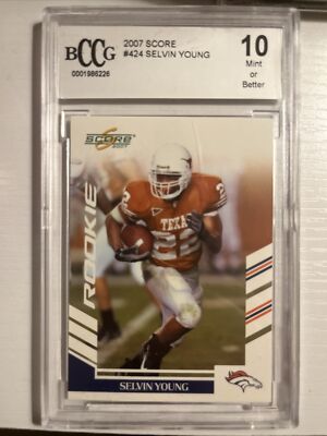 2007 Score Selvin Young Rookie Card RC #424 BCCG 10 MINT Broncos GRADED ...