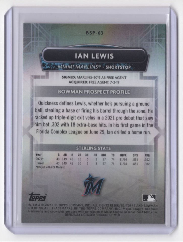 2022 Bowman Sterling Ian Lewis Miami Marlins #BSP-63 | eBay