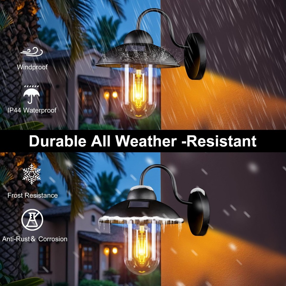 Outdoor Gooseneck Solar Barn Light Fixtures with Upgraded Solar Panels ...
