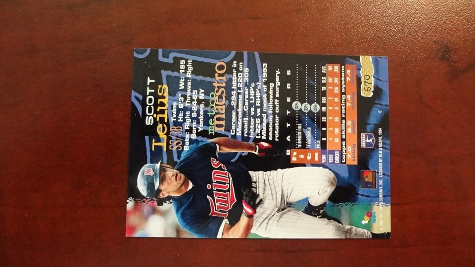 1994 TOPPS STADIUM CLUB # 670 SCOTT LEIUS BASEBALL CARD | eBay