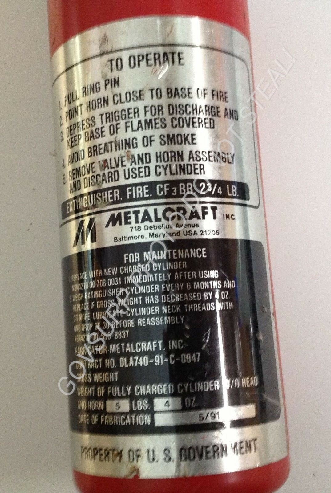 MILITARY FIRE EXTINGUISHER EMPTY M35 M998 M151 MUTT M715 M561 6830-00 ...