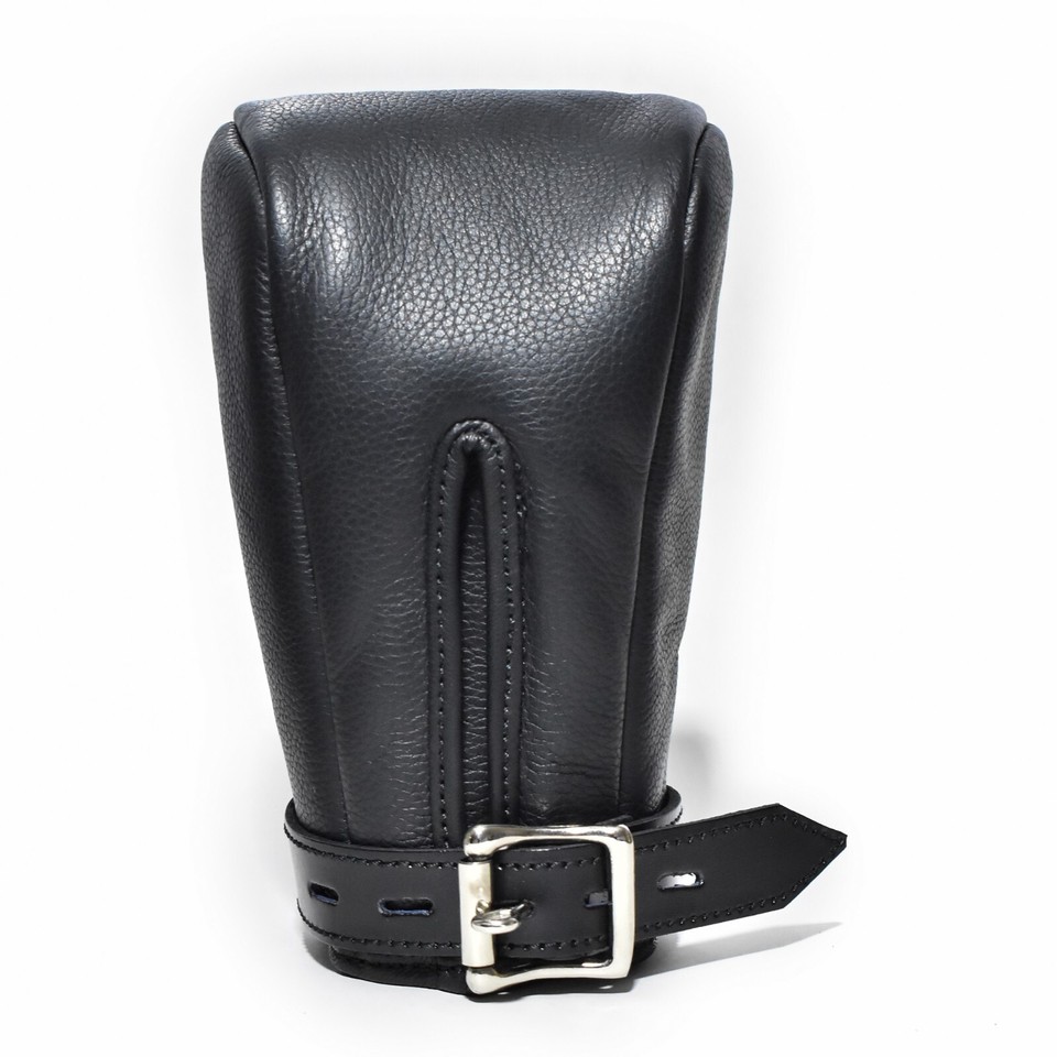 BDSM Leather Black Fist Mitts Gloves, Restraints Bondage Cuffs Lockable ...