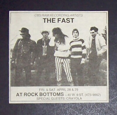The Fast (Glam Band) Rock Bottoms NYC 1978 Mini Poster Type Concert Ad ...