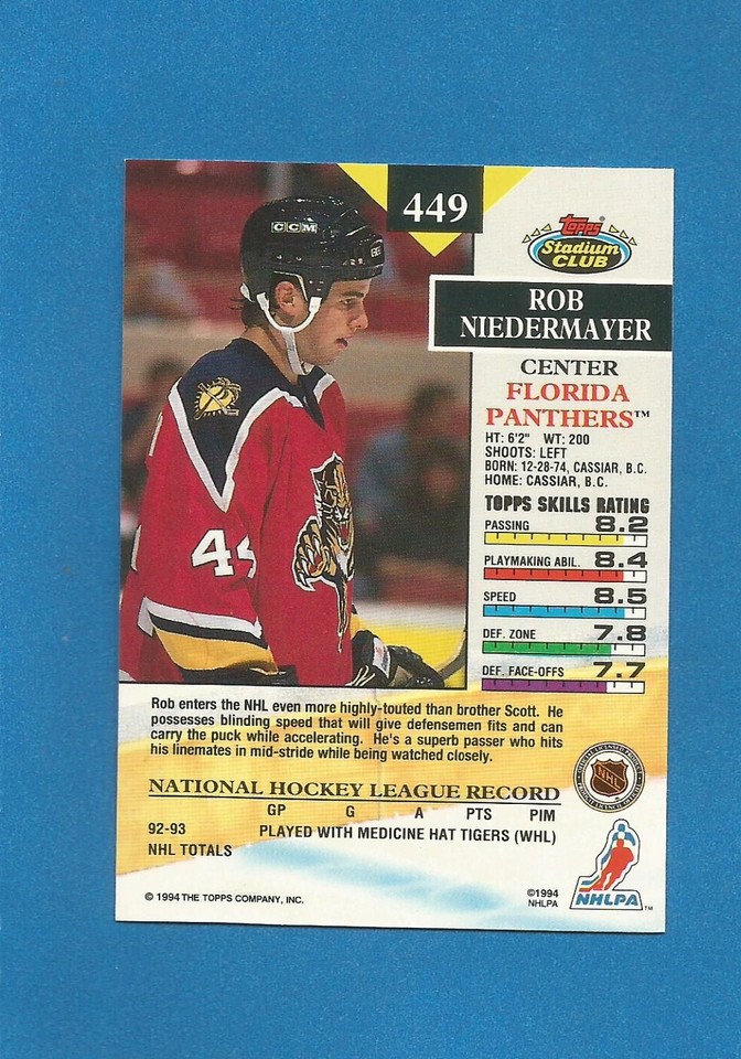 Rob Niedermayer 1993-94 Topps Stadium Club NHL Debut Hockey #449 (MINT ...