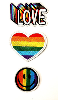 Rainbow Pride Patch Set Of Three Iron On Embroidered Love Happy Face ...