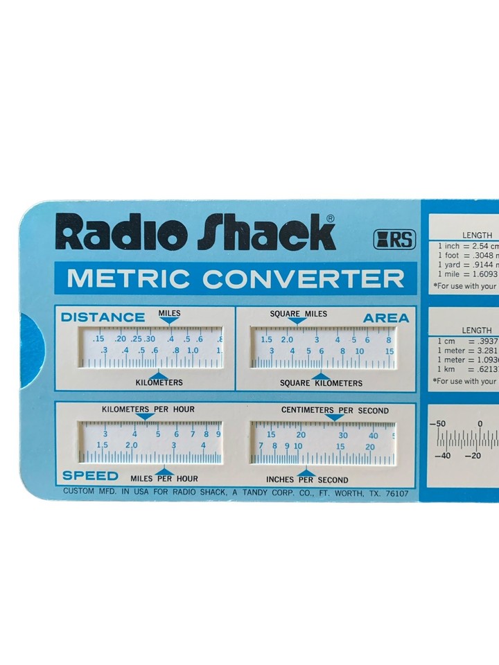 Radio Shack Metric Converter Slide Chart 1975 USA | eBay