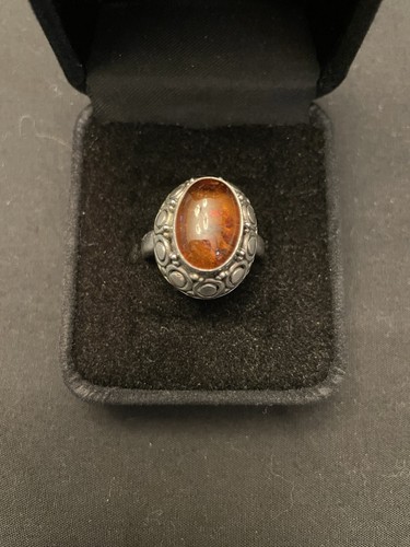 Vintage Amber BA 925 Sterling Silver Ring | eBay